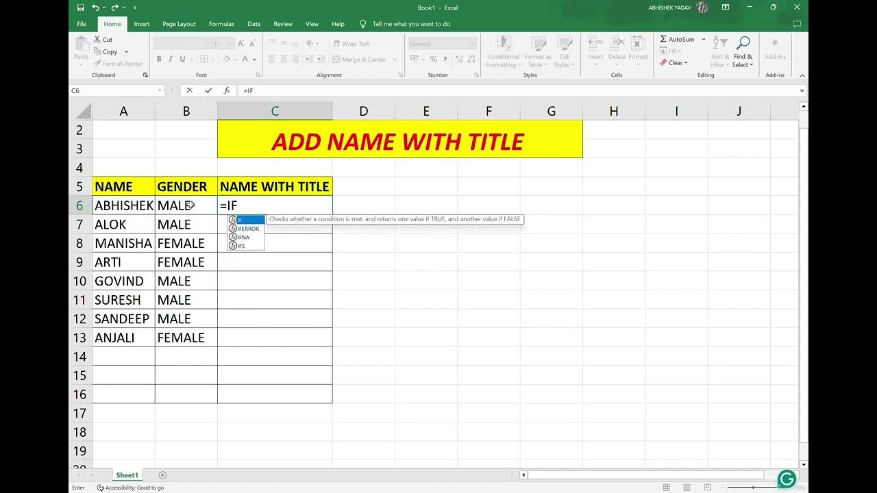 How To Add Name With Title In ExcelSheet#excelformula#excel #exceltutorial #short#shorts # ...