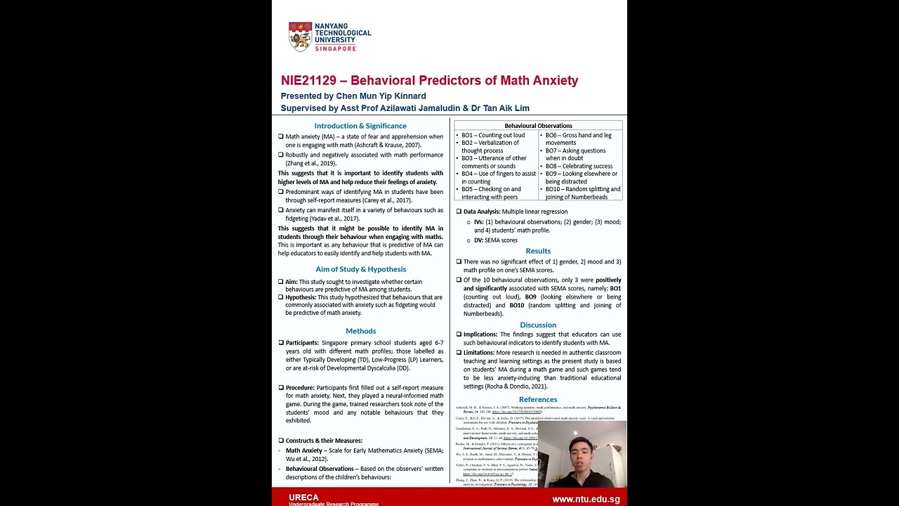 URECA Poster / Chen Mun Yip Kinnard / Behavioural Predictors of Math ...