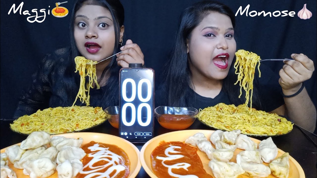 Eating Spicy Maggi With Momos🤤 | With Interesting Challenge💪🍝 | - YouTube