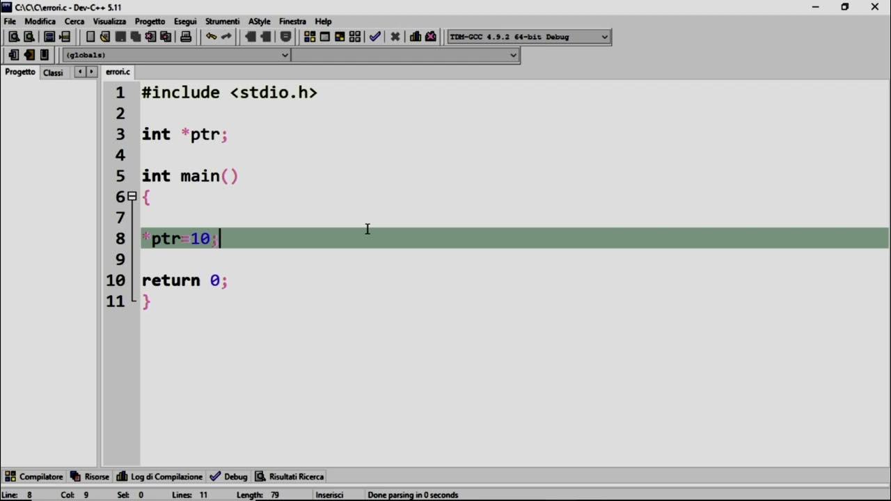 Linguaggio C - Puntatori: un errore pericoloso, da evitare - YouTube