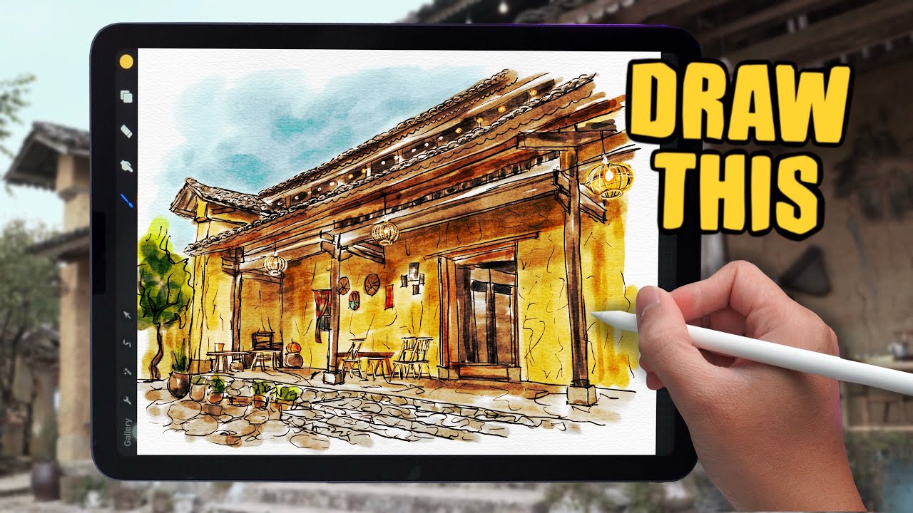 PROCREATE Landscape Drawing Tutorial - Mud house - YouTube