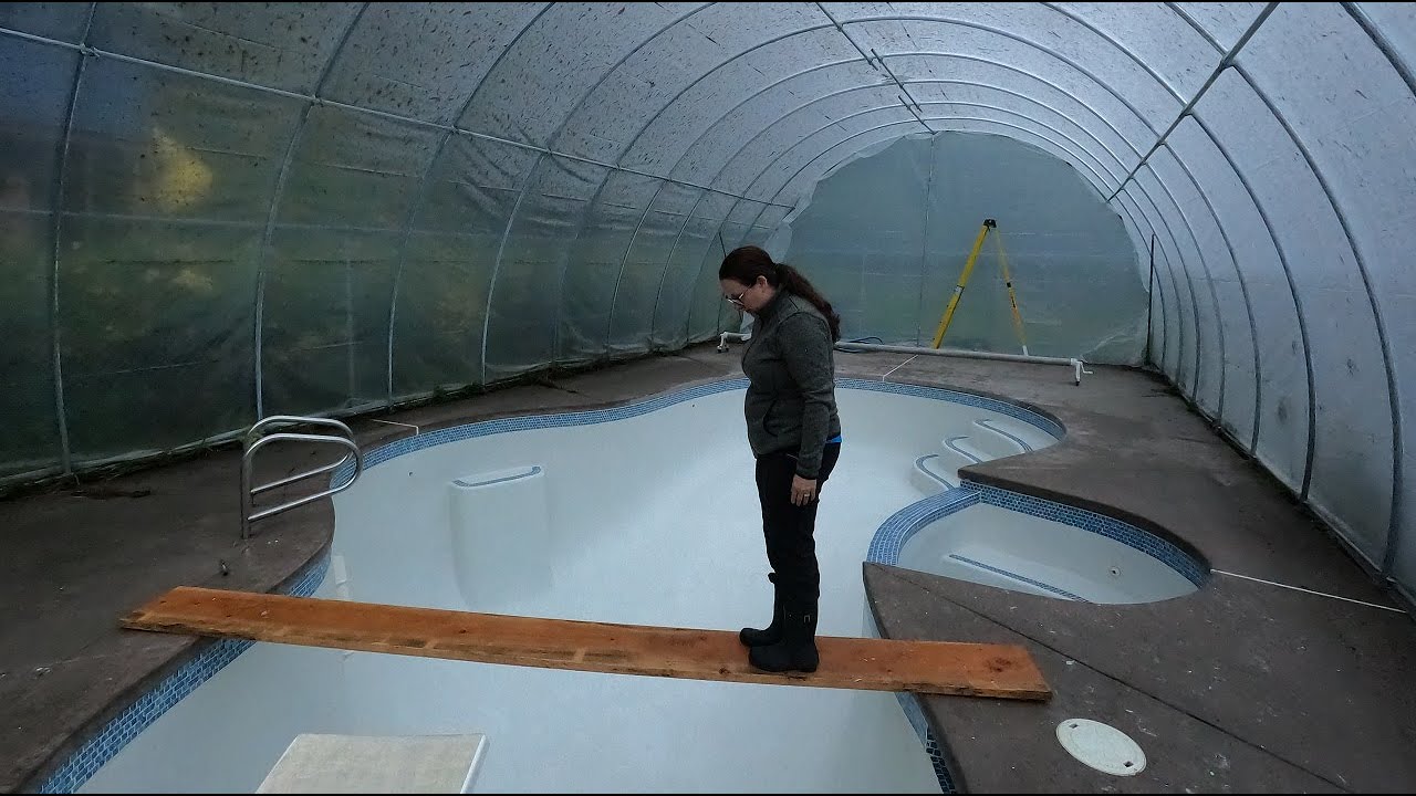 Backyard swimming pool overhaul with a diy hoop greenhouse cover - YouTube