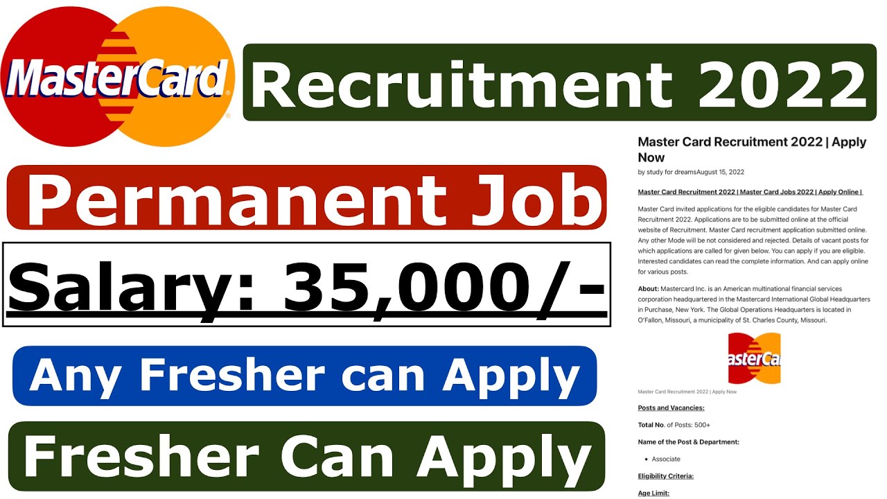 Mastercard Recruitment 2022 | Salary: 35k | Freshers Jobs 2022 ...
