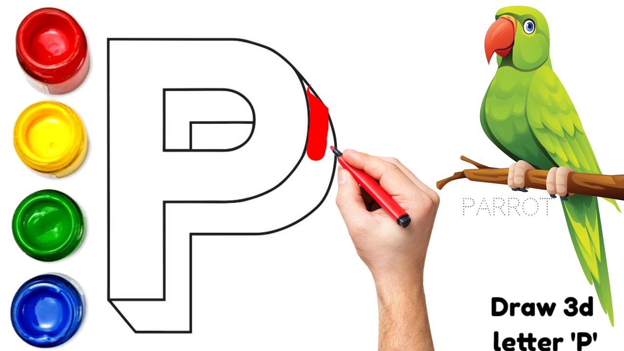 3d Letter Drawing P ||Bacchon ke liye Abc|| Learn letter P || How to ...
