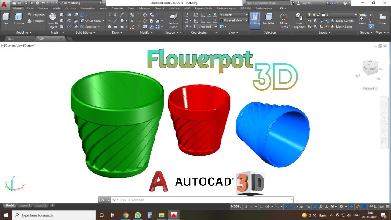 How to make flower pot in AutoCAD 3D||CADSIKHE - YouTube