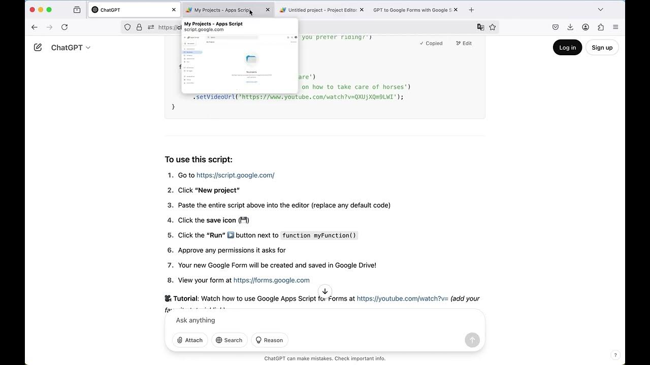 ChatGPT to Create Google Forms from Text-to-Form Using Google Apps Script - YouTube