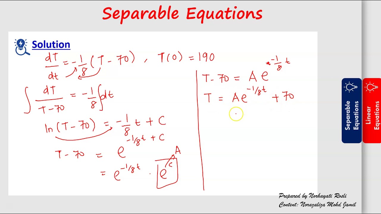 Solving First Order ODE - Separable Method Part 2 - YouTube