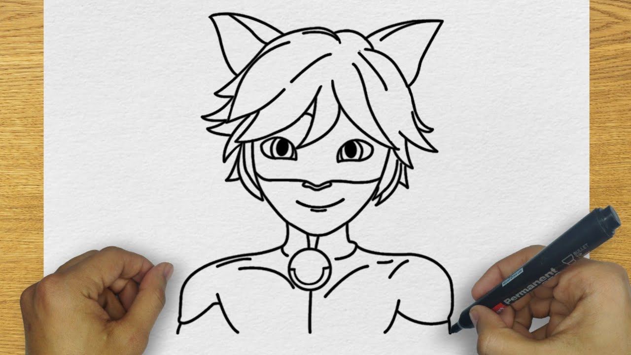 HOW TO DRAW CAT NOIR STEP BY STEP | DRAWING CAT NOIR FROM LADYBUG AND ...