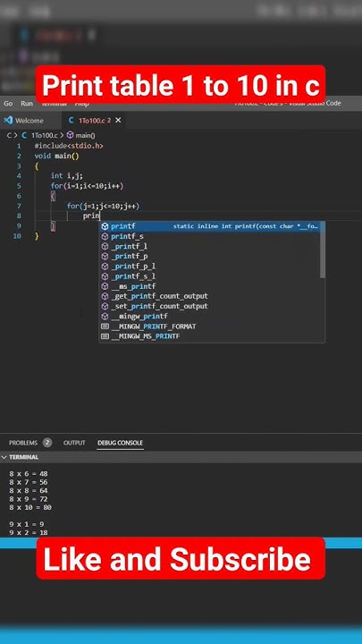 Print 1 to 10 table in c #shortvideo #learning #clanguage #tutorial - YouTube
