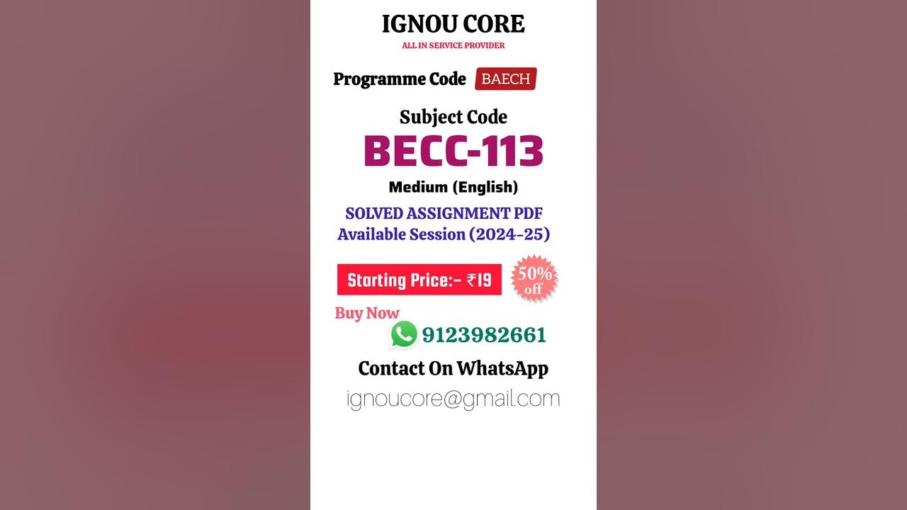 BECC 113 Solved Assignment PDF 2024-25 in English, BAECH program BECC-113 Solved assignments ...