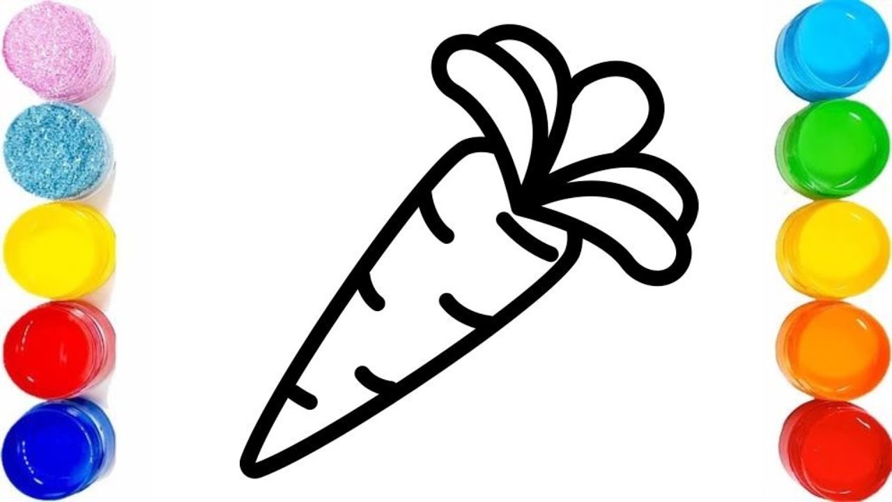 CARROT 🥕 Let's paint and color Together Easy and Simple Kids Drawing ...