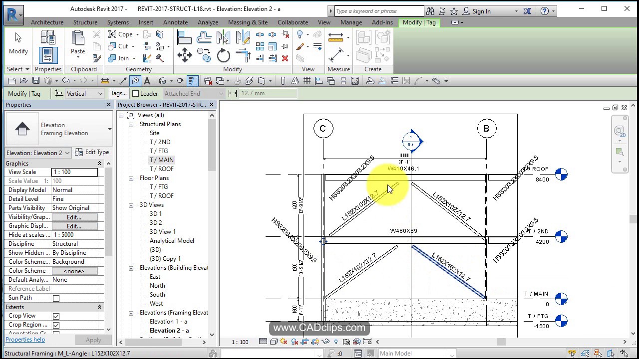 REVIT STRUCTURAL PROJECT 18 BRACING AND TAGS - YouTube