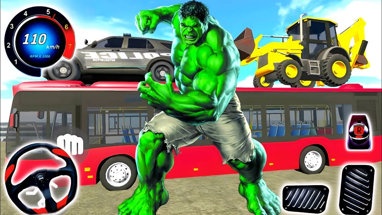 Green Hulk Bus Driving Games - Hulk Super Hero vs Bus vs Bike Driving ...