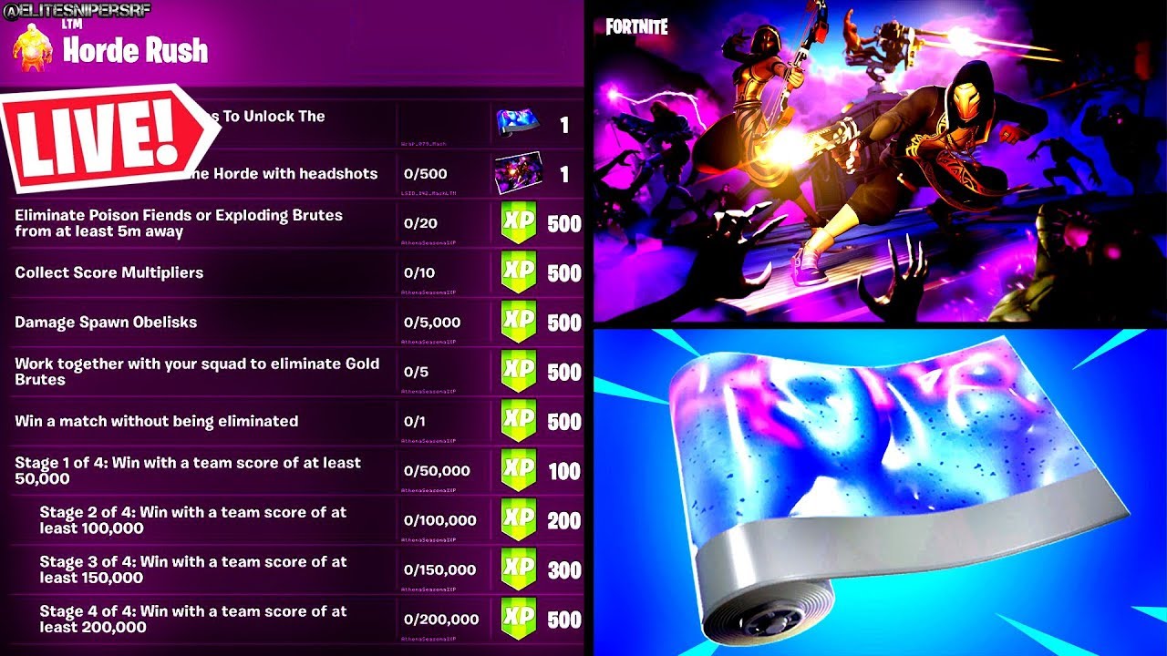 🔴 *NEW* FORTNITE HORDE RUSH ZOMBIES LTM/WEEK 6 CHALLENGES (BATTLE ...