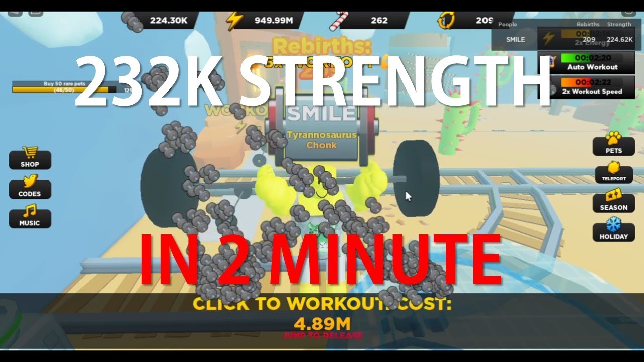 *World Record* 232k Strength in 2 Minutes on Roblox Strongman Simulator ...