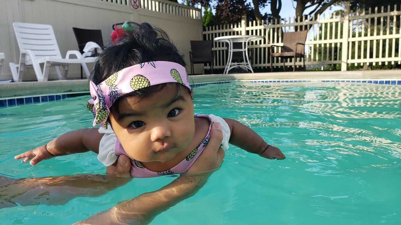 CUTEST Baby first time in pool SWIMMING | AMBW Family | Blasian - YouTube