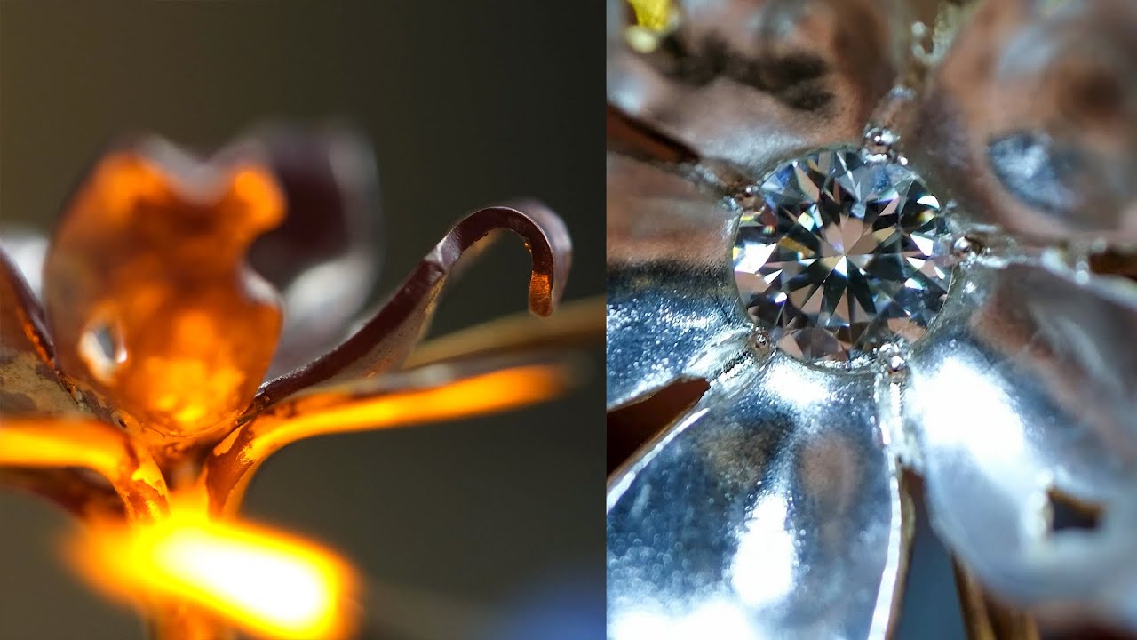 Hand-forged silver flower with diamonds - YouTube