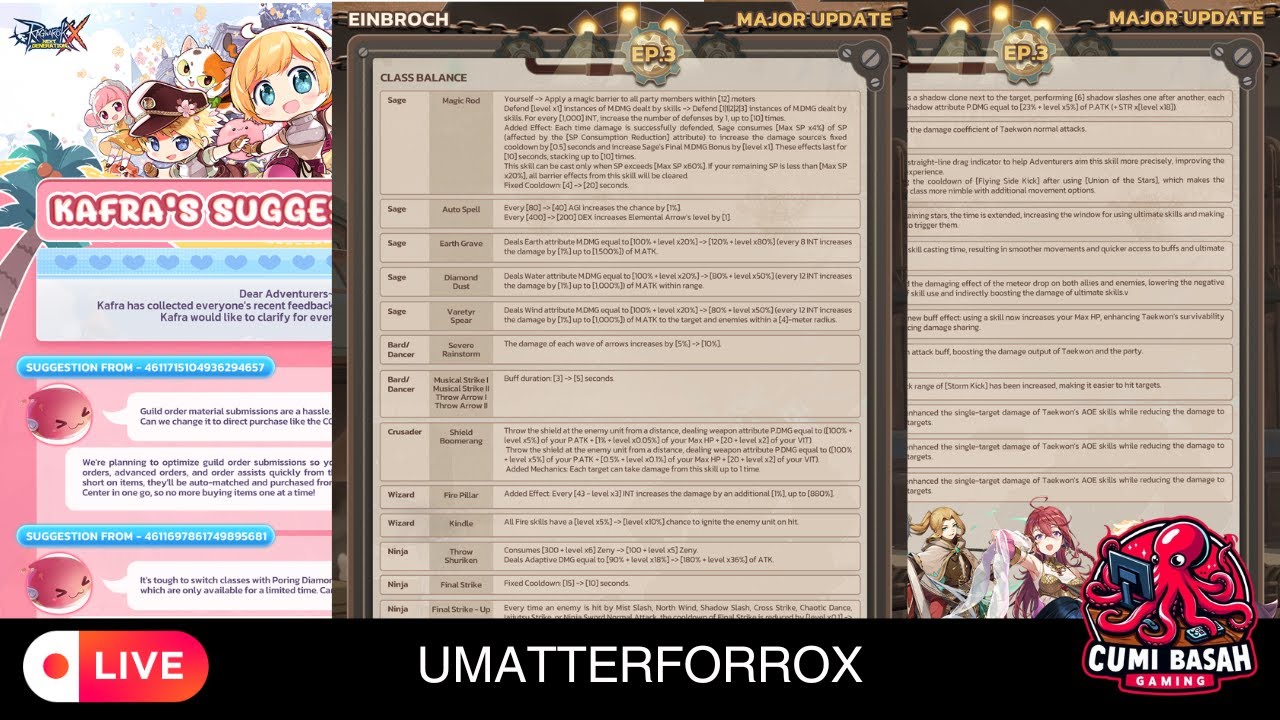 [LIVE] UMATTERFORROX CLASS BALANCING + EINBROCH UPDATE!! | RAGNAROK X ...