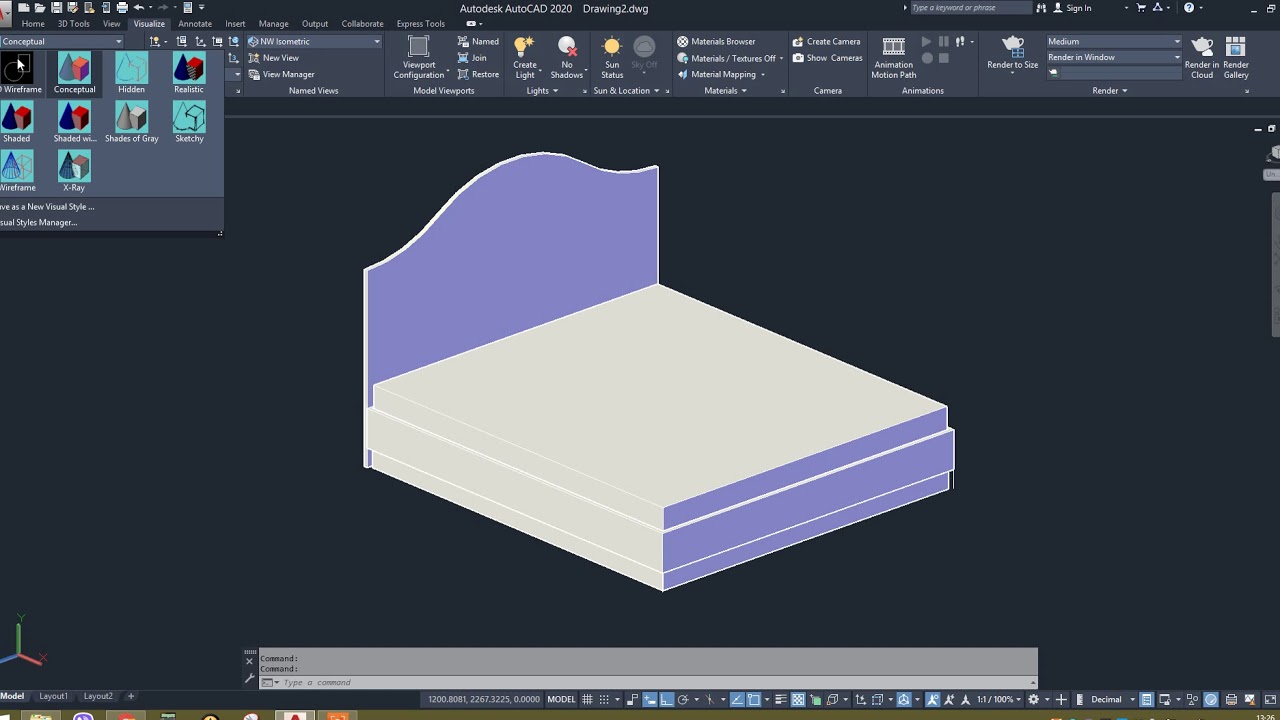 AutoCAD 3D Modeling, bed tutorial, AutoCAD 3D моделирование кровати ...