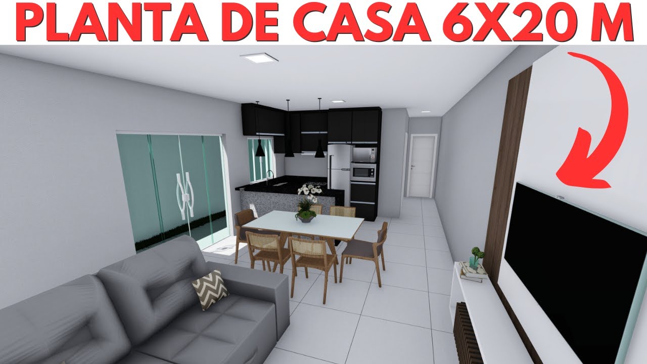 PLANTA DE CASA 6X20 METROS COM 03 QUARTOS! - YouTube