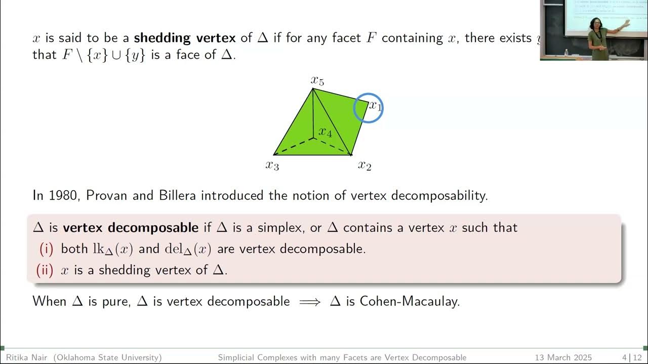Simplicial complexes with many facets are vertex decomposable - YouTube