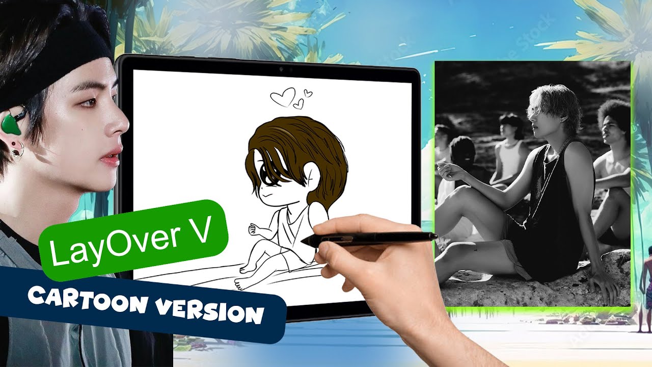 B T S V layover cartoon version drawing | Kim Taehyung chibi version in ...