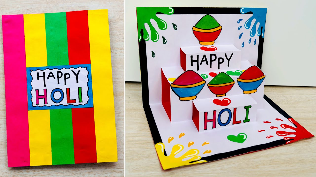 Happy Holi pop-up card making easy // DIY Holi greeting card Handmade ...