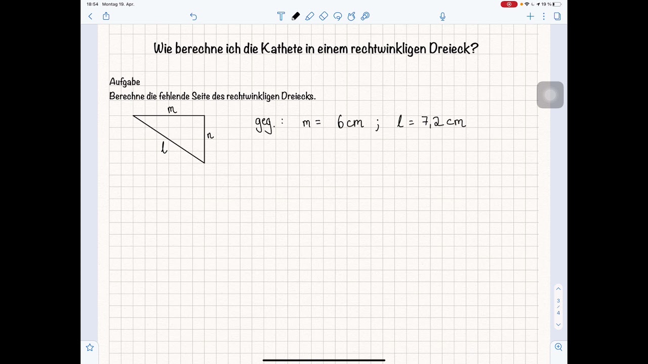 Wie berechne ich die Kathete in einem rechtwinkligen Dreieck? - YouTube