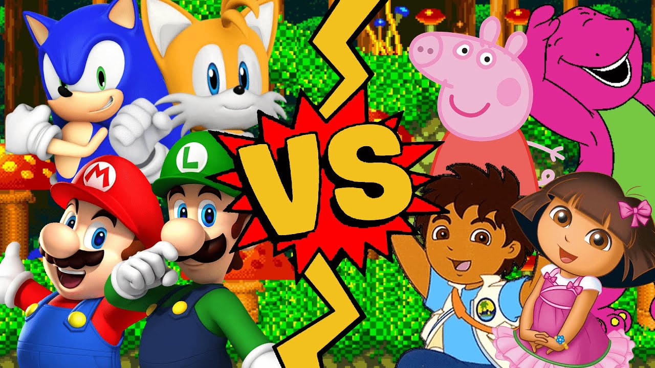 M.U.G.E.N. Battles | Mario/Luigi/Sonic/Tails vs Dora/Barney/Peppa Pig ...