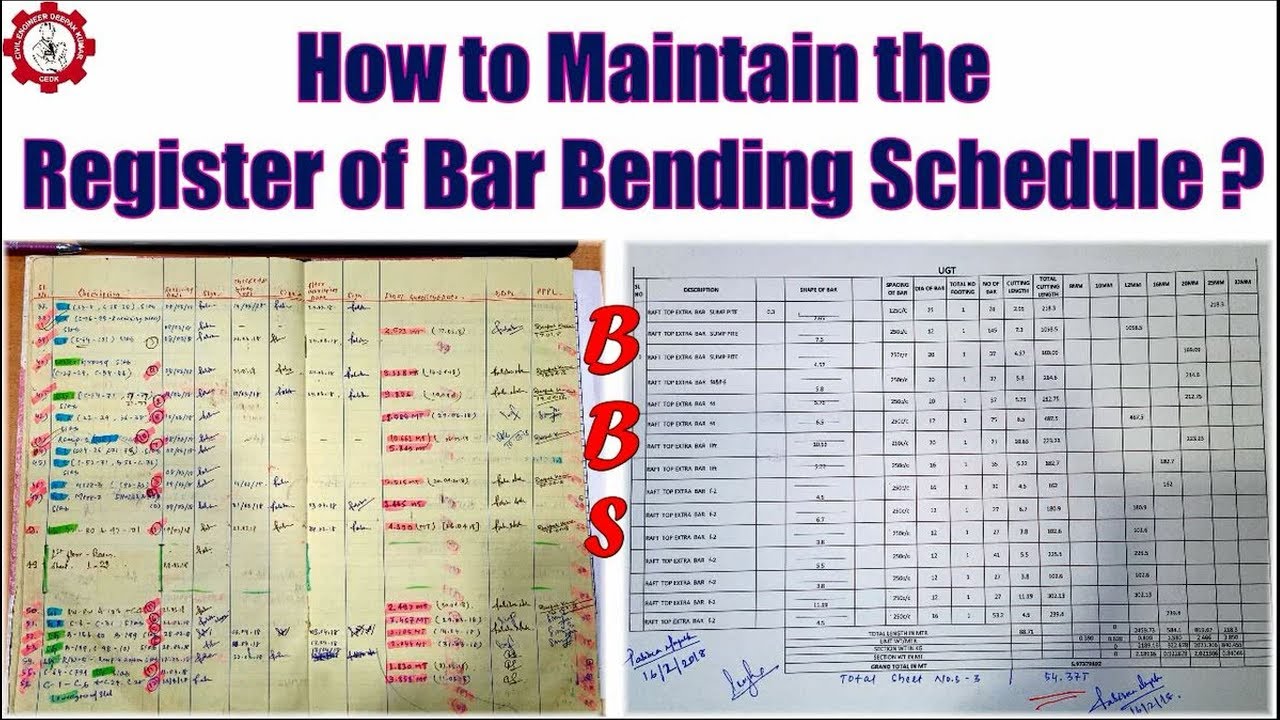 How to Maintain the Register of Bar Bending Schedule ? | BBS Register ...