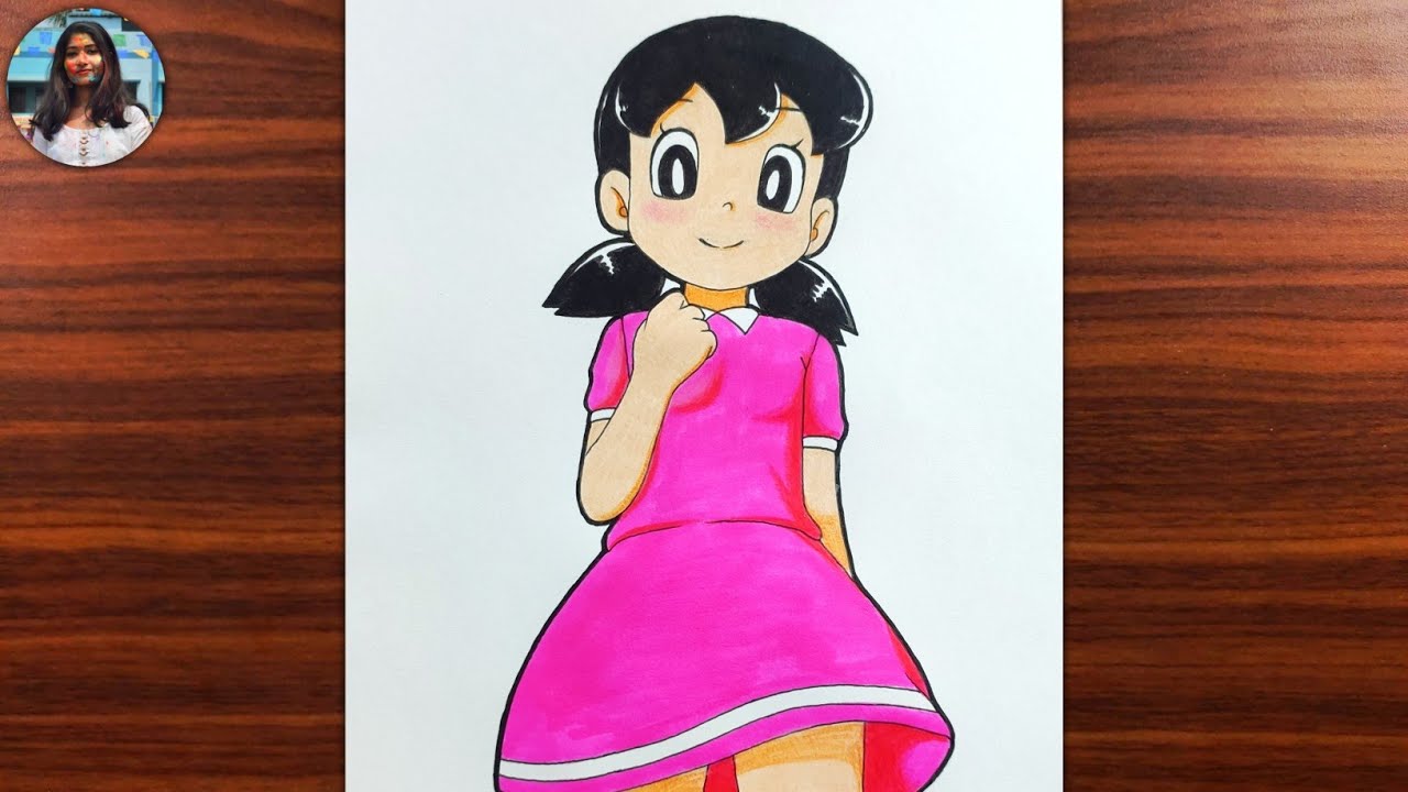 How to Draw Shizuka from Doraemon step by step with color pencil ...