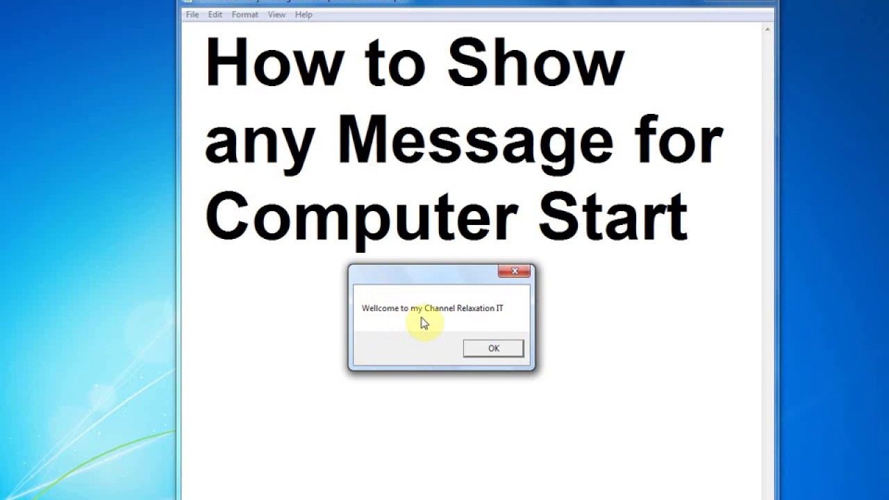 How To Show Any Message For Computer Start - Youtube