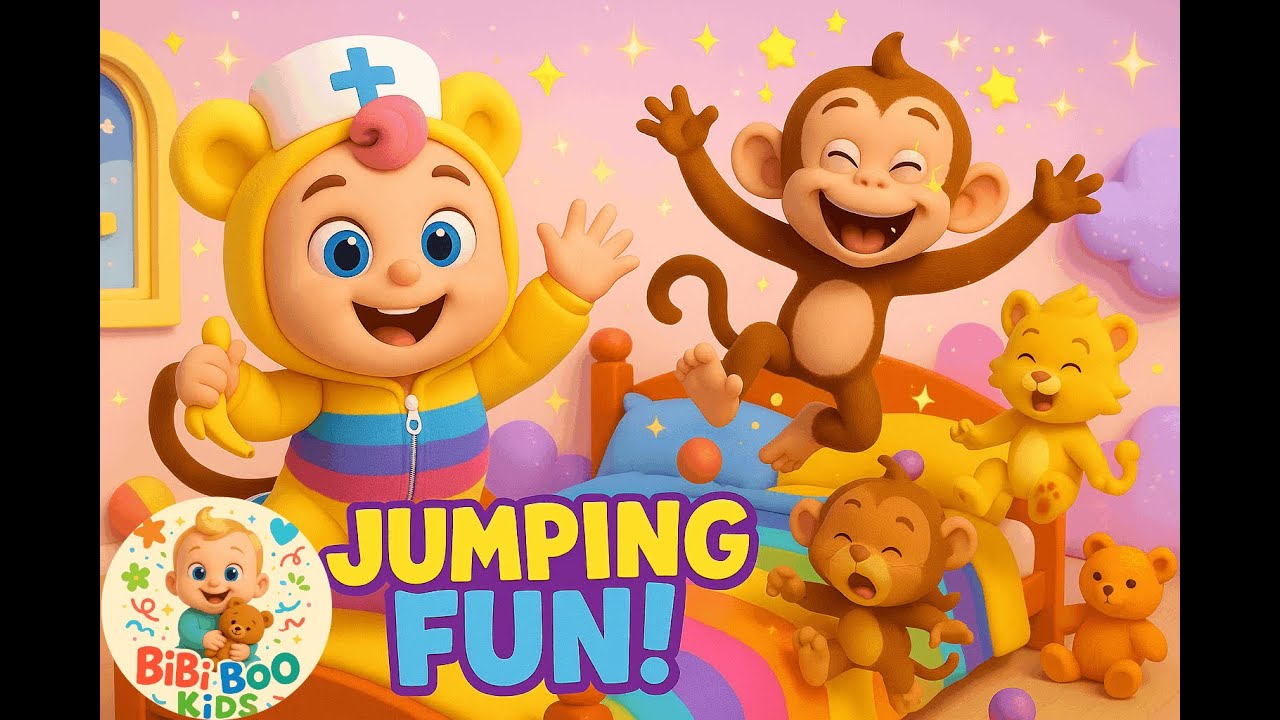 Five Little Monkeys | Bibi Boo Kids | Fun 3D Nursery Rhyme - YouTube