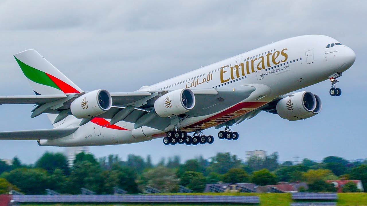 Emirates Airbus A380 Departure from Birmingham Airport | Stunning ...