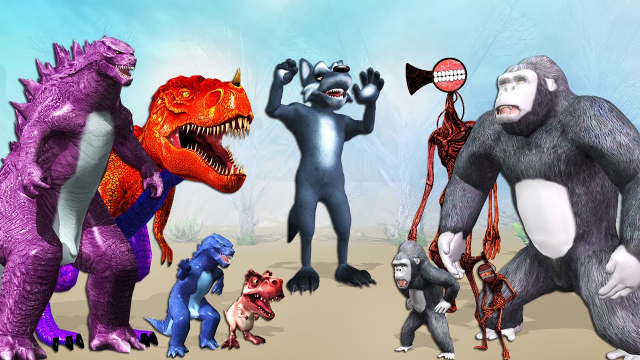 Wolf VS Gorilla Godzilla Siren head and Rex||Gorilla Kid Cartoon Rex ...
