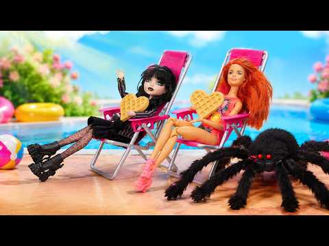 Barbie, Wednesday ve Dev Örümcek! Plaj Macerası Waffle Partisine Dönüştü!