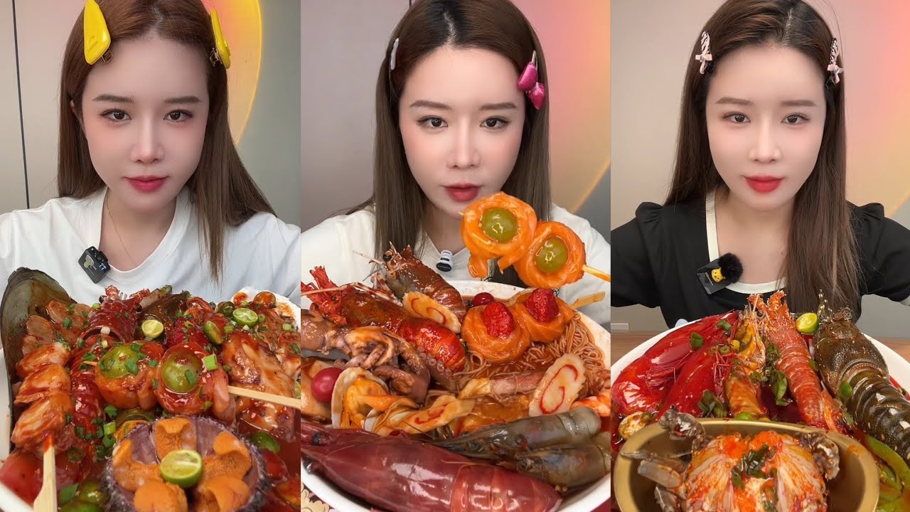 Yummy #118:Eat Seafood 🦞 salmon uri red devil shrimp 🍤🤤 lobster 🦞# ...