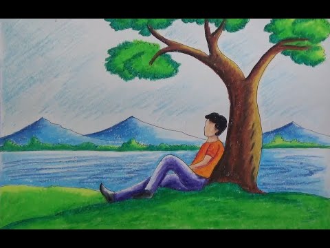 HOW TO DRAW A BOY SITTING UNDER A TREE - YouTube