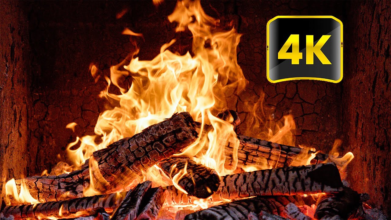 Warm Fireplace Burning on Cold Night 🔥 4K UHD Burning Fireplace ...
