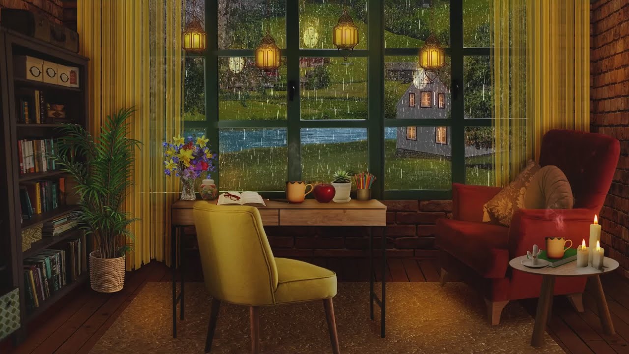 Cozy Cabin Ambience | Cozy Spring Rain on the Window | Spring Ambience ...