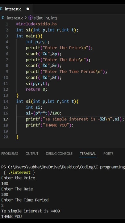 My Eleventh Code=C Program to Find Simple Interest. #coding #avatarteaser #computerprogramming ...