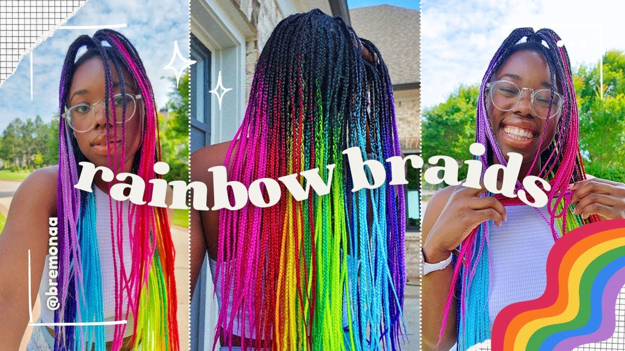 I Did Colorful Rainbow Braids on Myself! | DIY Knotless Braids 🌈 - YouTube