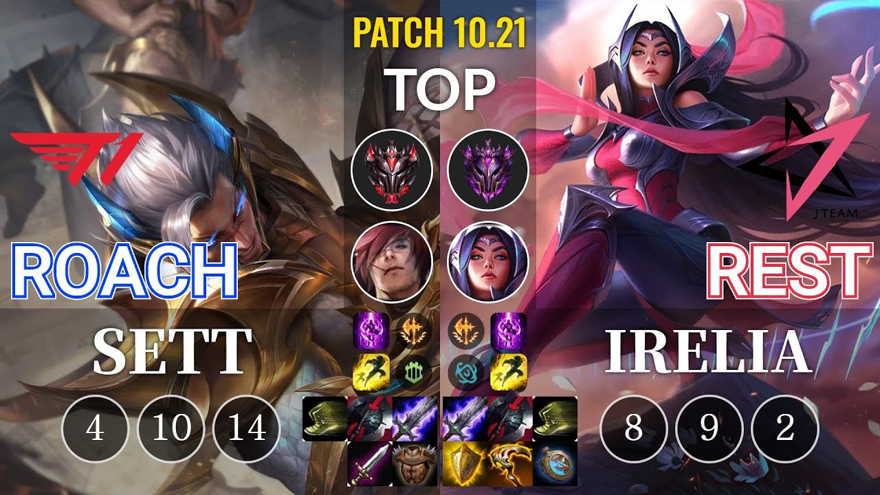 T1 Roach Sett vs JT Rest Irelia Top - KR Patch 10.21 - YouTube