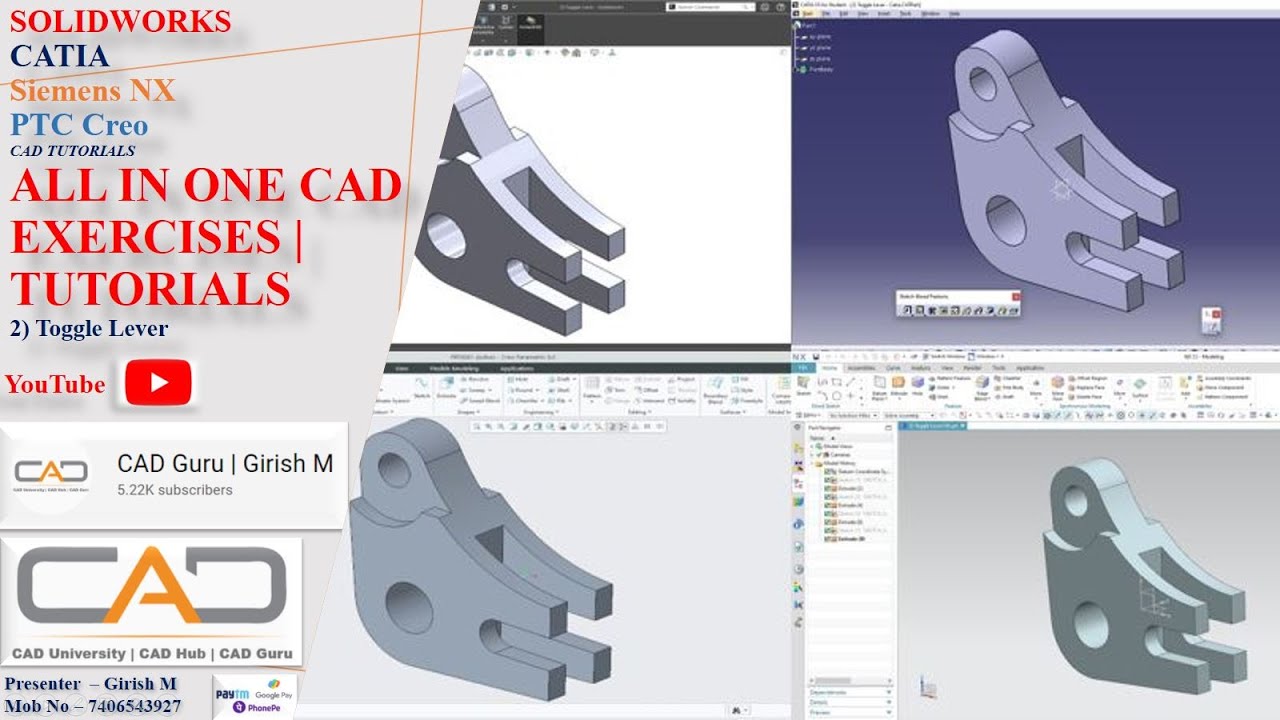 2) All in one CAD Exercises | Toggle Lever | Short - YouTube