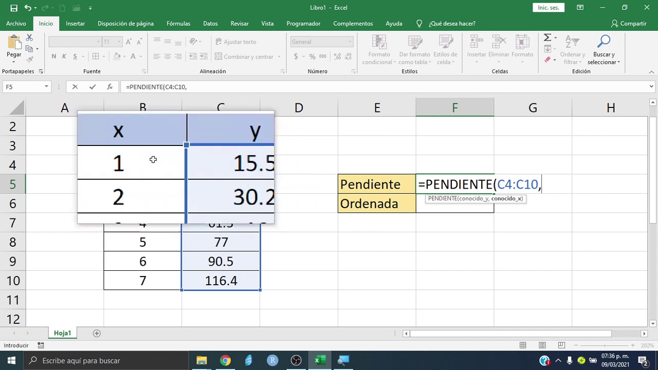 Obtener Pendiente y Ordenada en Excel - YouTube