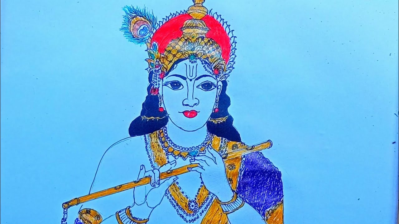 How To Draw Devotee Lord Krishna || Easy Pencil & Colour Pencil Drawing ...