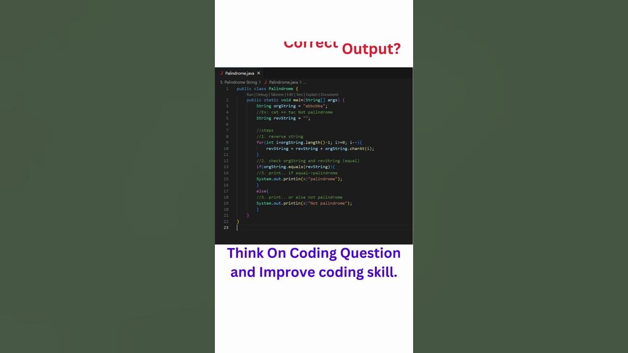 Most Asked Java Interview Questions Palindrome String Codinginterview Shorts Coding