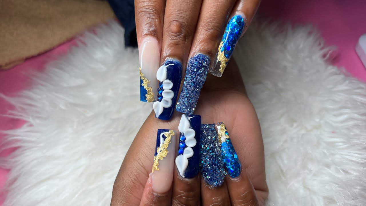 Blue freestyle nails | XL acrylic nails - YouTube
