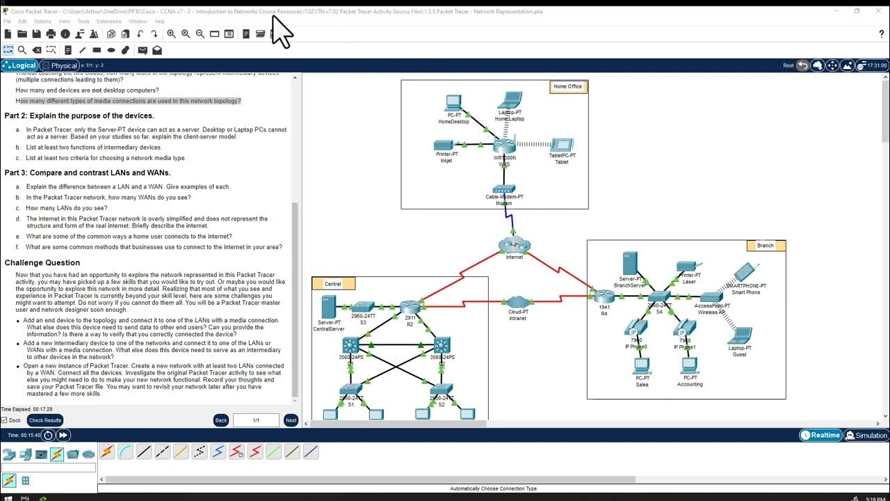 CCNA1-ITNv7 - 1.5.5 Packet Tracer - Network Representation - YouTube