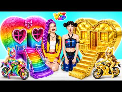 Rainbow Vs Golden House For Rumi and Zoey | Doll Room Makeover by DiLi World
